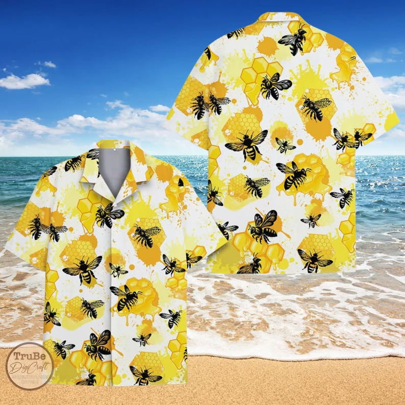Bee Hawaii Shirt for Men Women Youth, Honeycomb Pattern Aloha Shirt ...