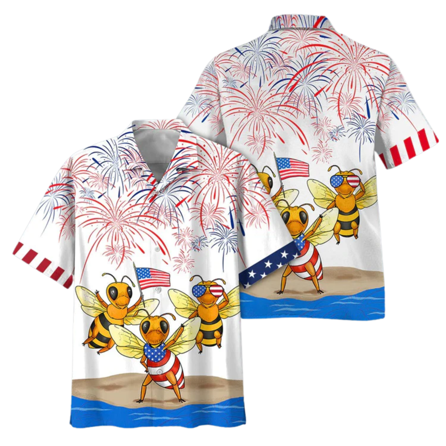 Bee Hawaiian Full Print Shirt, Bee's Hawaiian Shirt Independence Day ...