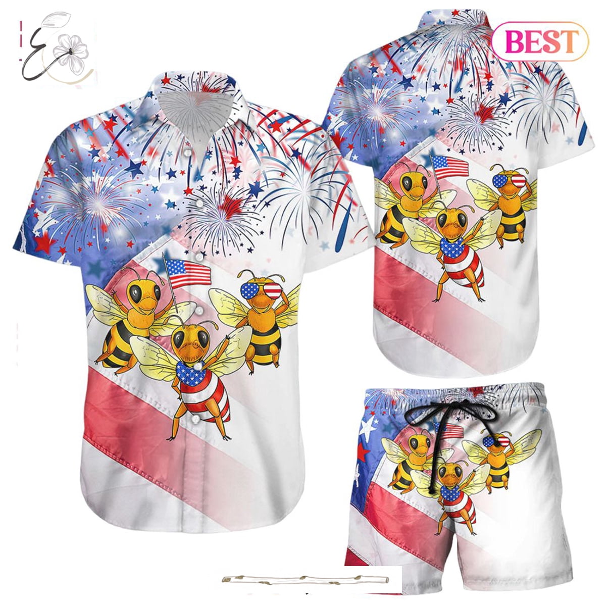 Bee Hawaiian Shirt Bee With Firework 4th Of July Independence Day Bee ...
