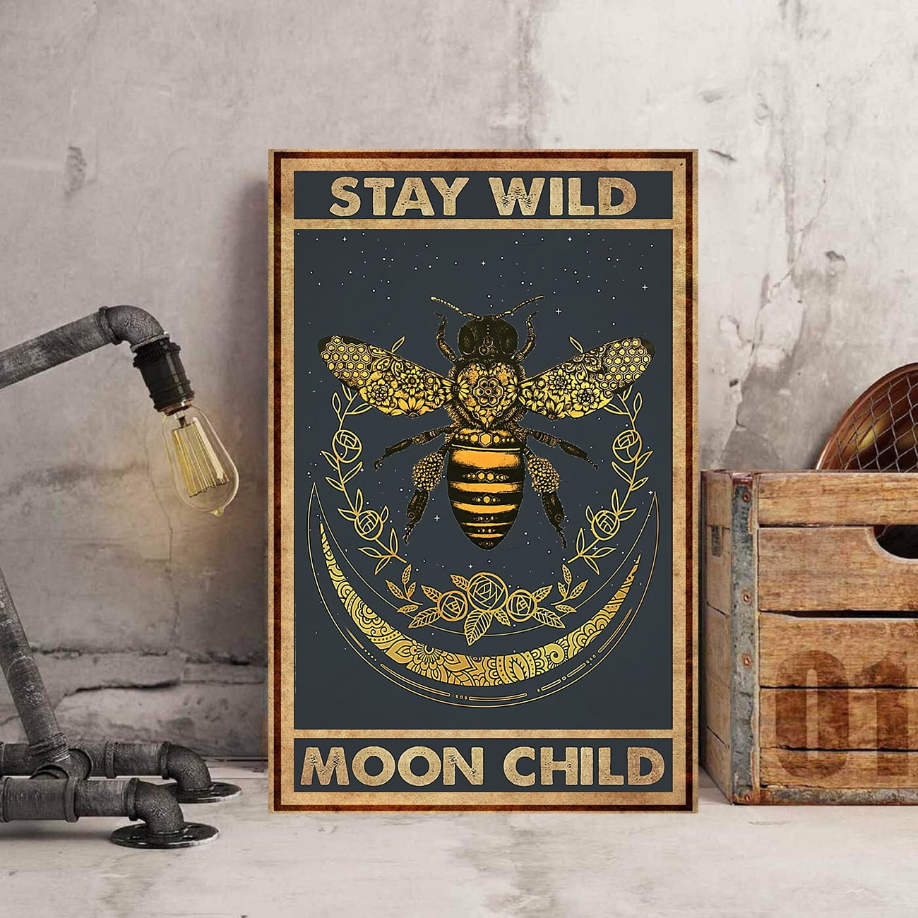 Bee Hippie Stay Wild Moon Child Poster bee poster 16 x 24 Inch Poster ...