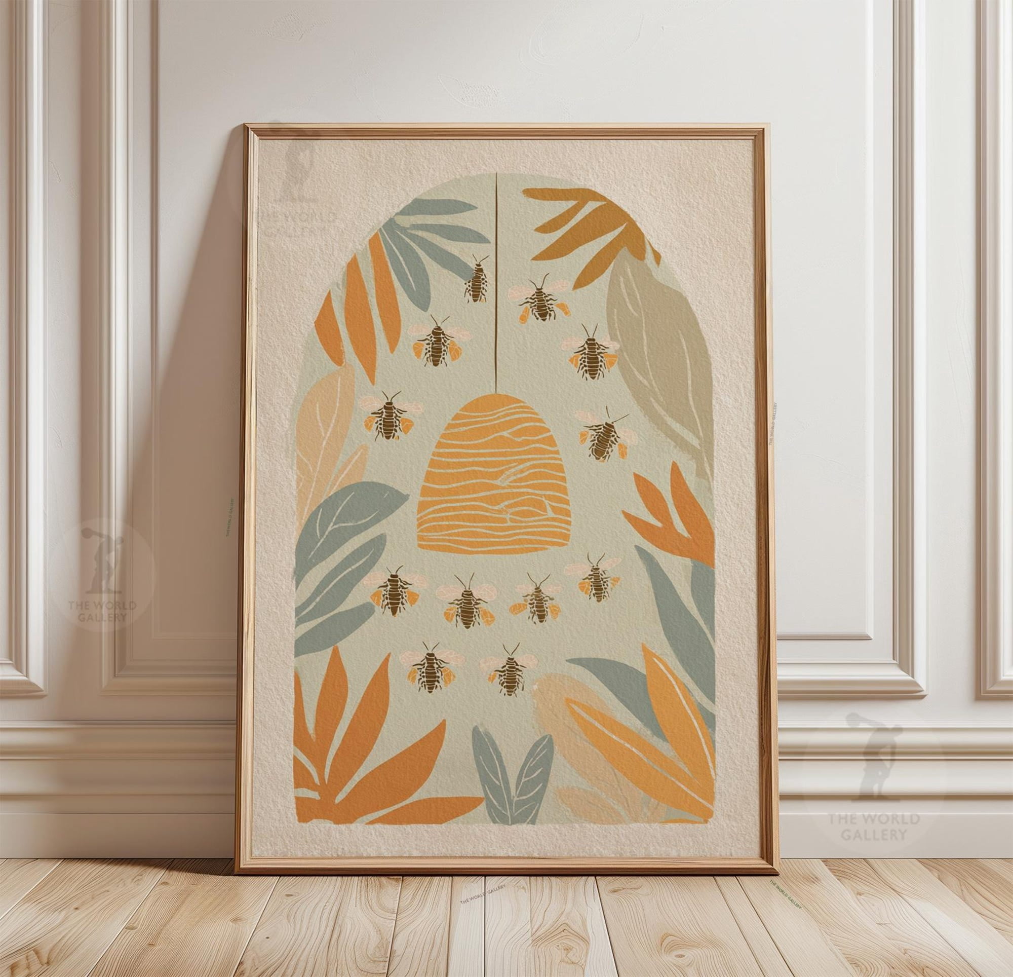 Bee Hive Botanical Poster Soft Earth Tone Minimal Style Paper Wall Art ...