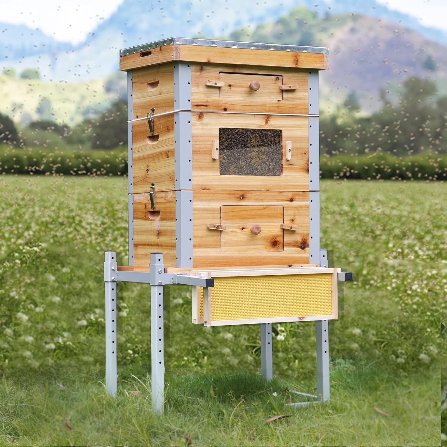 Bee Hive Boxes,3 Layer Metal Frame Bee House with 10 Medium and 20 Deep ...