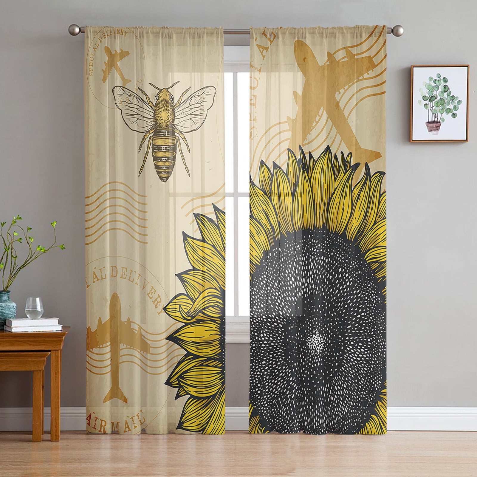 Bee Hive Flower Morocco Sheer Curtains for Living Room Bedroom Kitchen ...