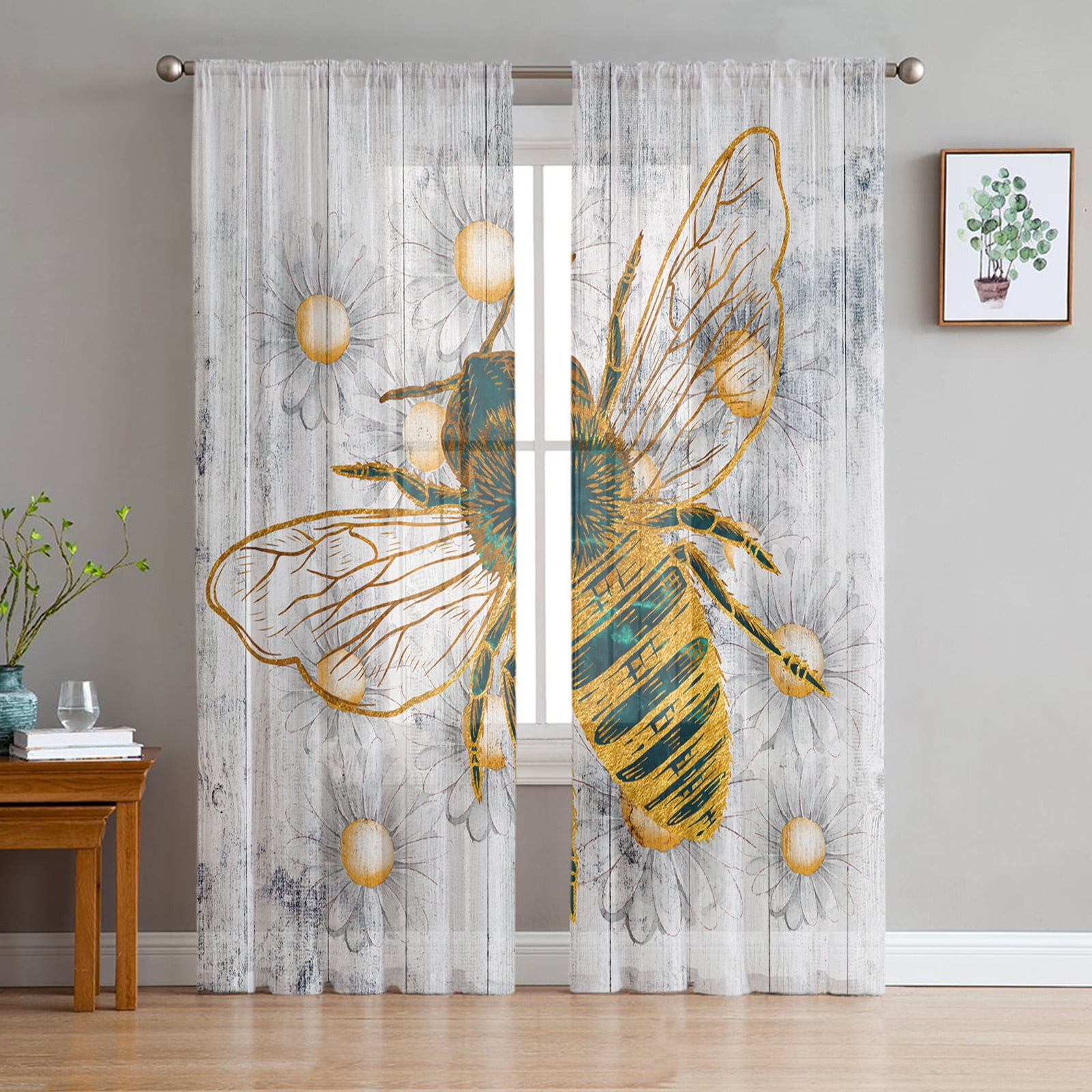 Bee Hive Flower Morocco Sheer Curtains for Living Room Bedroom Kitchen ...