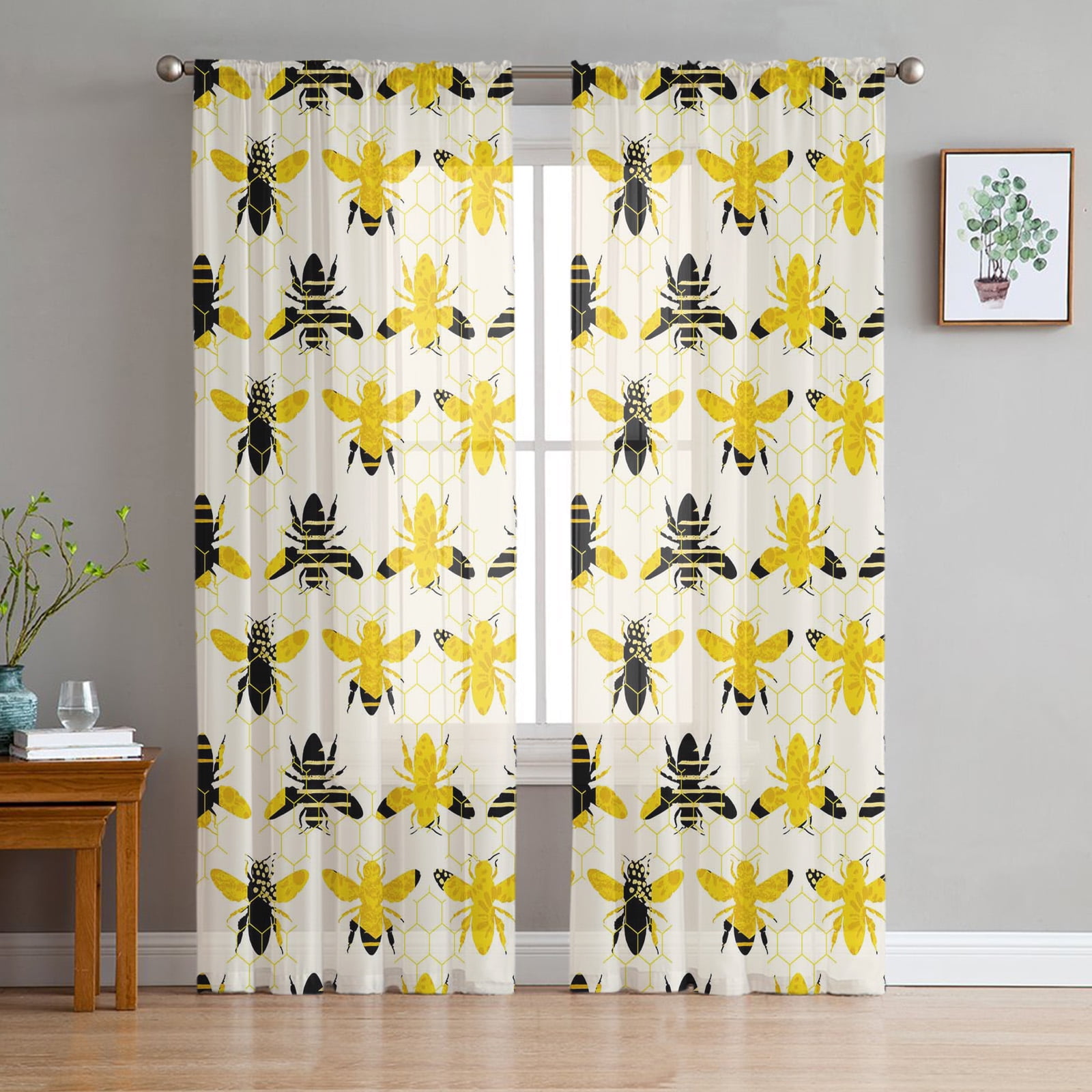 Bee Hive Flower Morocco Sheer Curtains for Living Room Bedroom Kitchen ...