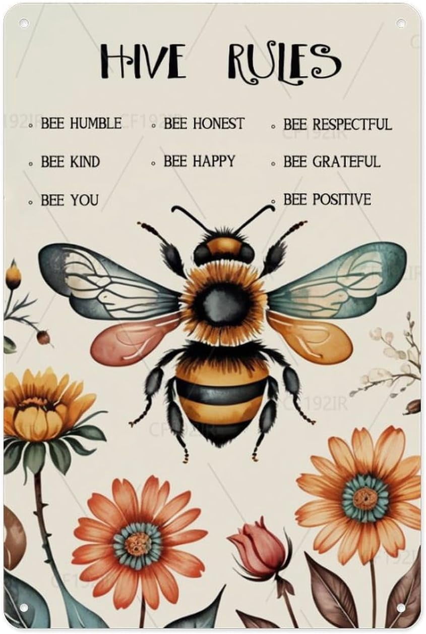 Bee Hive Rules Vintage Aluminum Tin Sign - Humorous Apiculture Themed ...