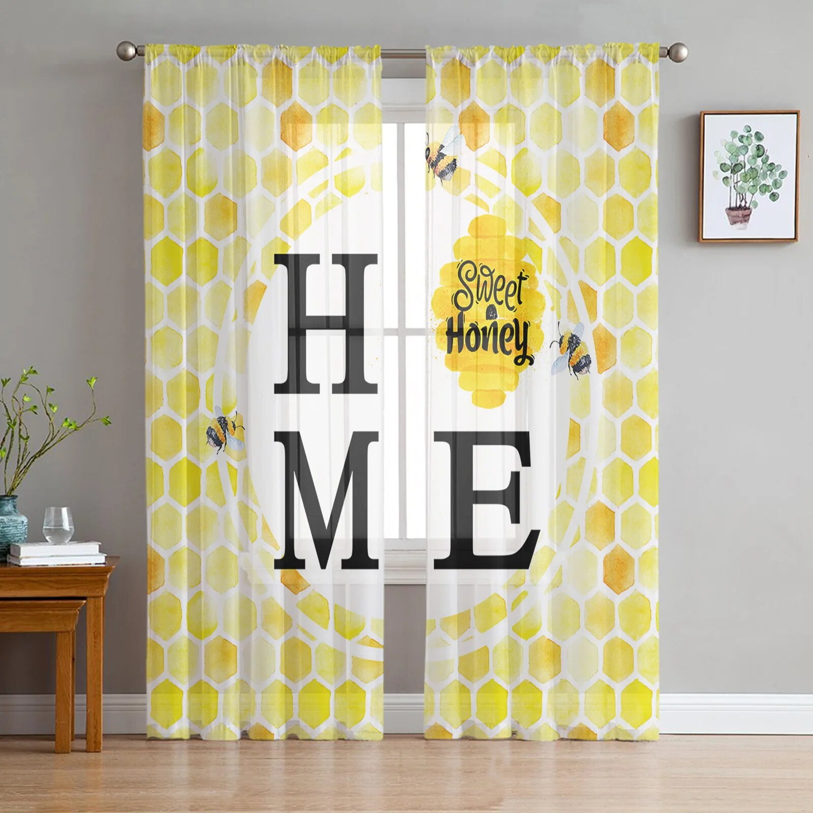 Bee Hive Watercolor Sheer Curtains for Living Room Bedroom Kids Room ...