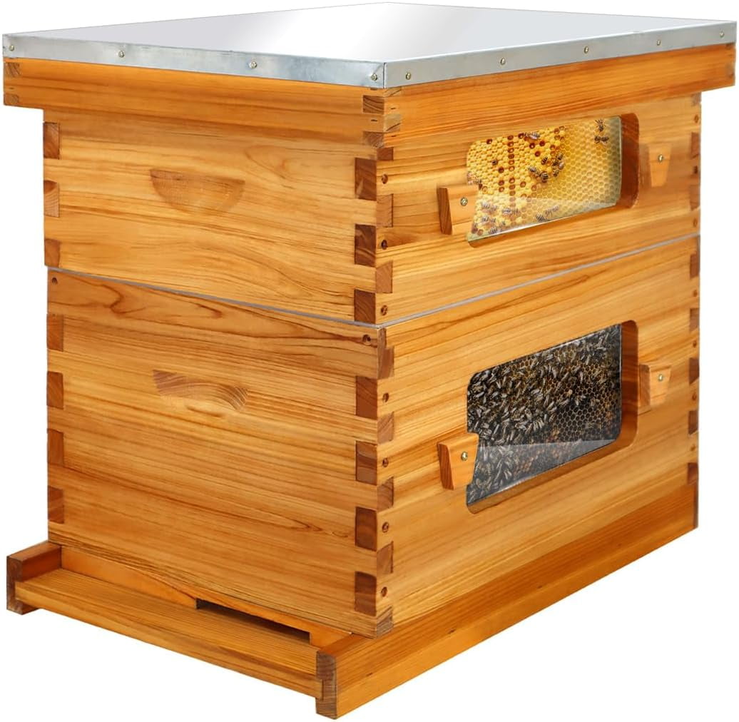 Bee Hive with Windows, 8 Frame Langstroth Complete Beehive Starter Kit ...