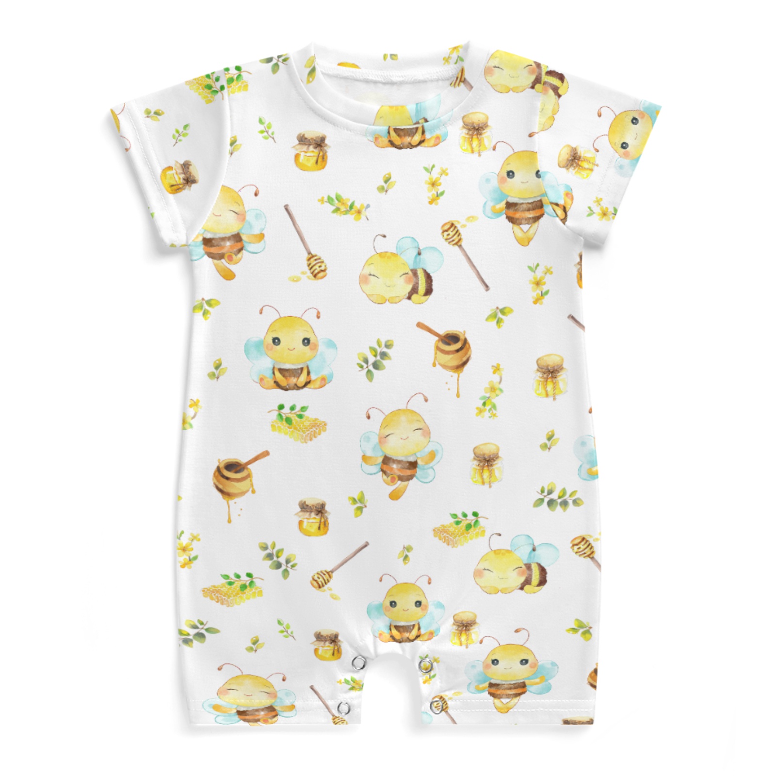 Bee Honey Baby Rompers Boy Girl Cartoon Bumblebee Honey Floral Leaves Rompers Short Sleeve Snap ...