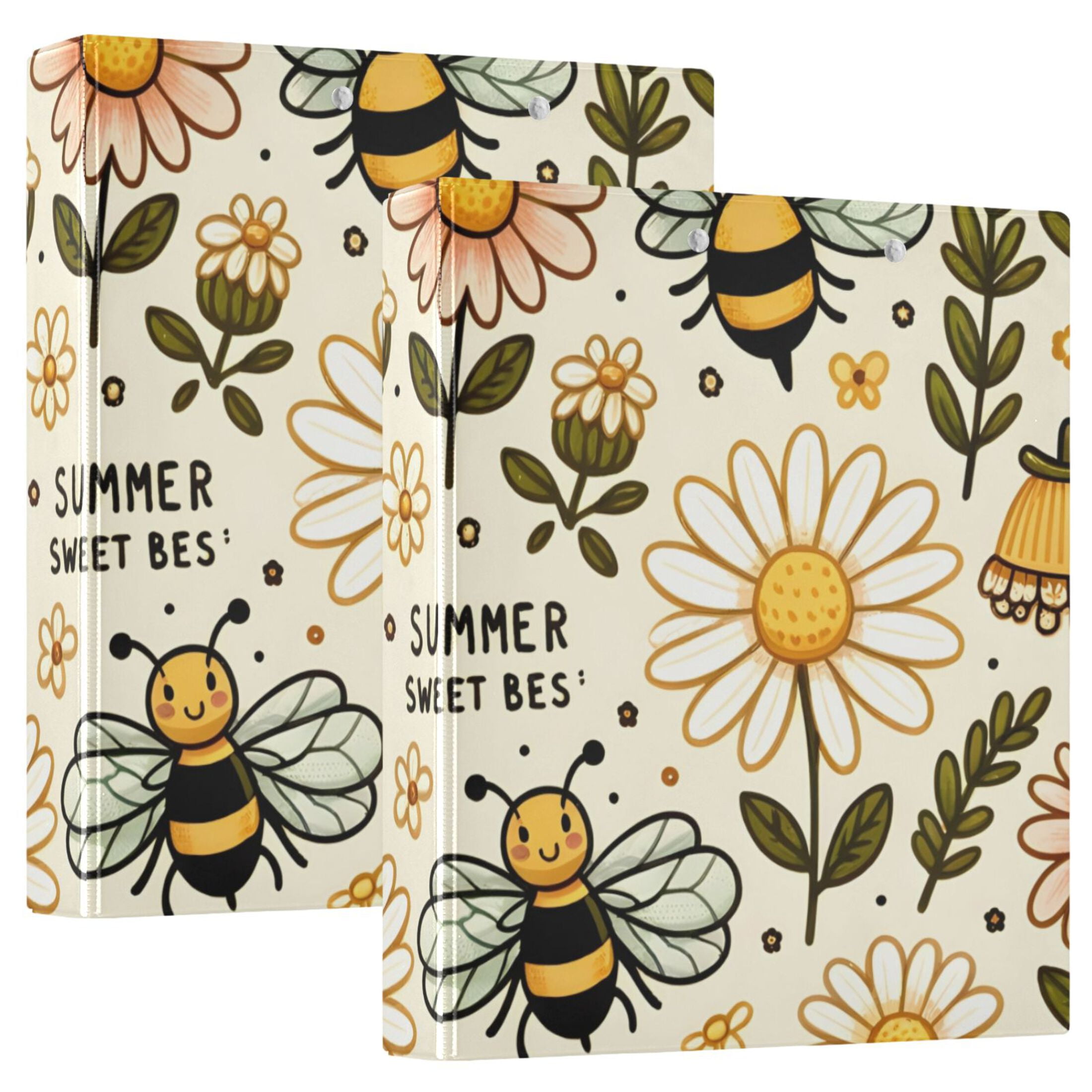 Bee Honey and Daisy Flowers Hardcover 3 Ring Binder 1.5 inch Round ...
