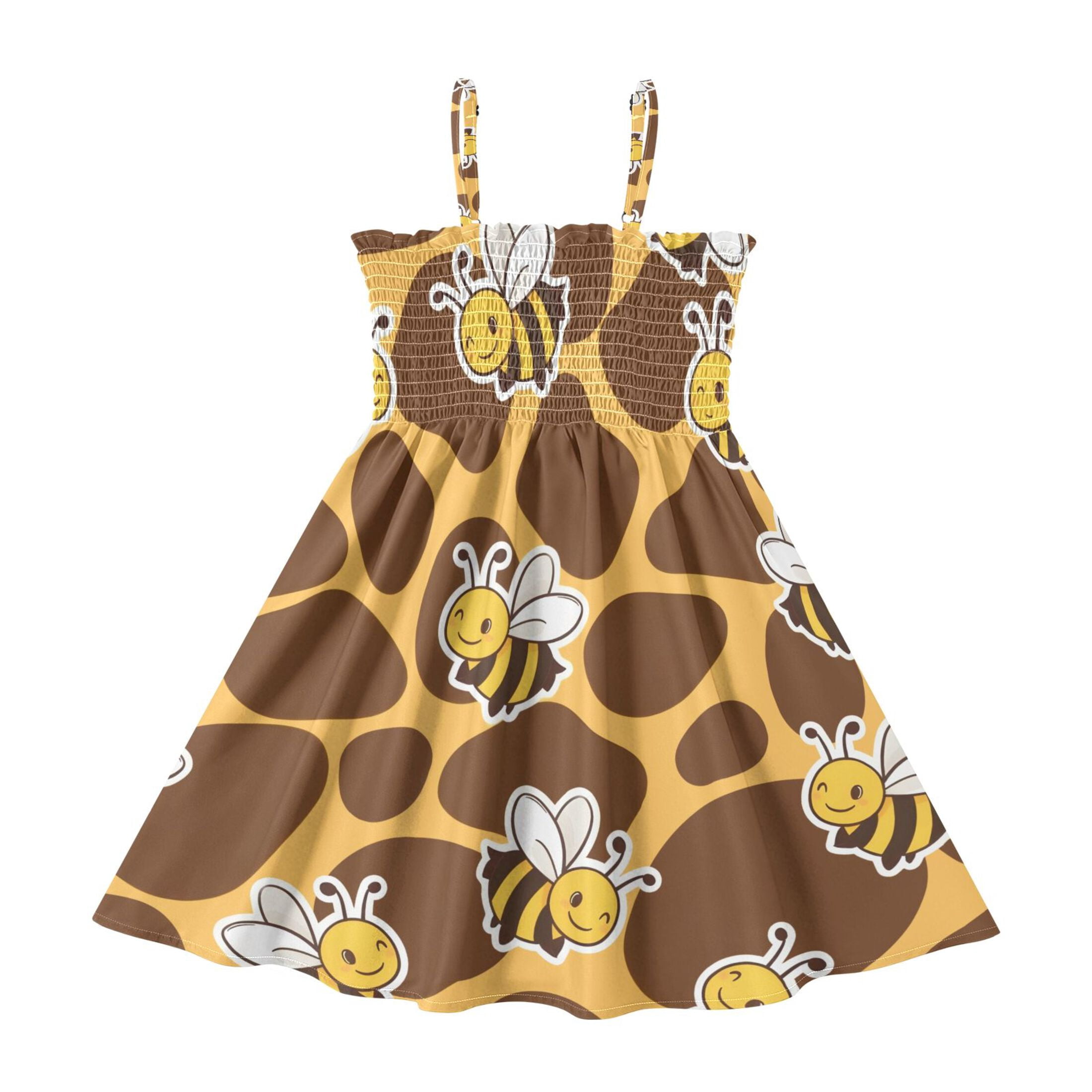 Bee Honeycomb Background Girls' Casual Dresses 2Y-8Y Sleeveless Ruffle ...