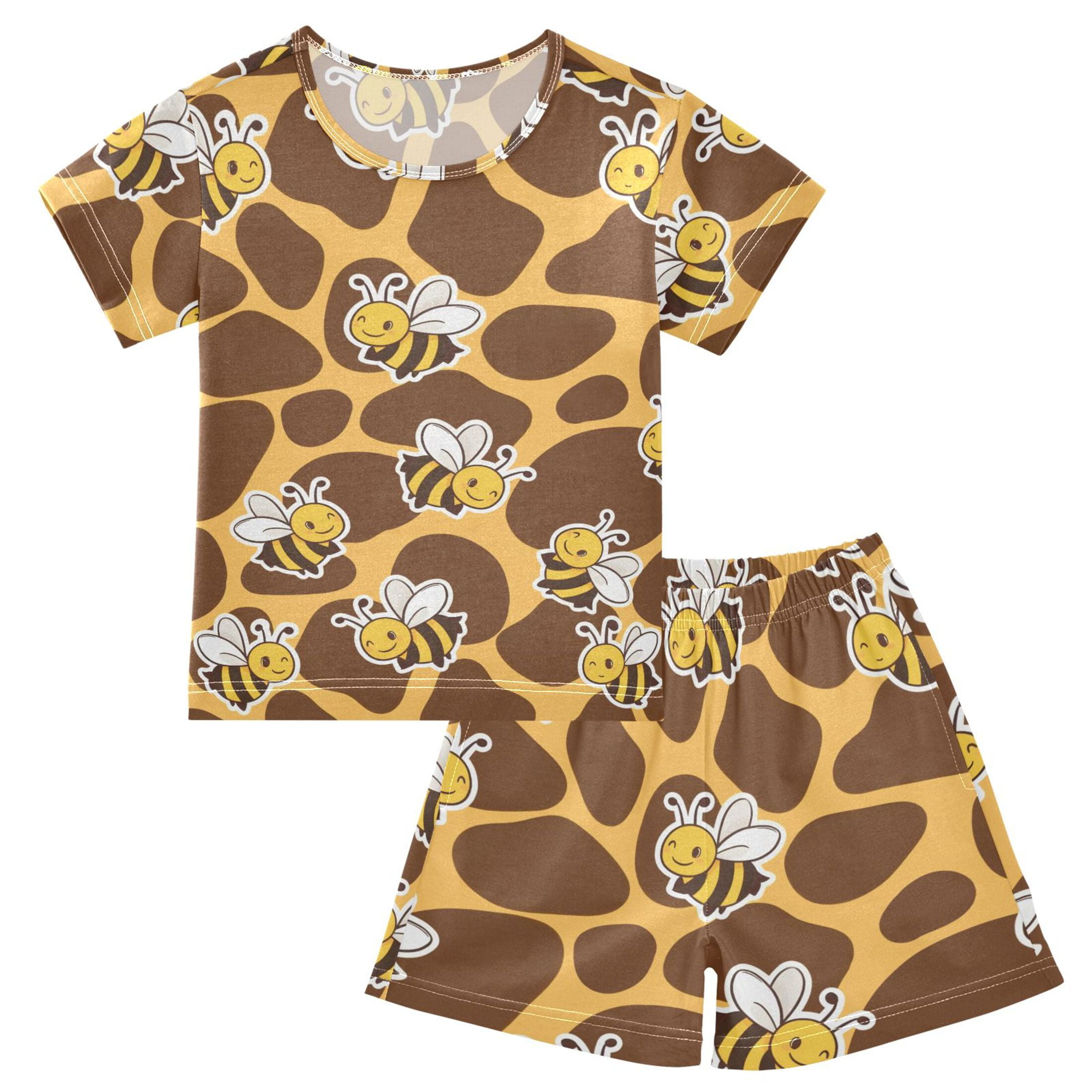 Bee Honeycomb Background Pattern Summer Pajama Set Soft Cotton Short ...
