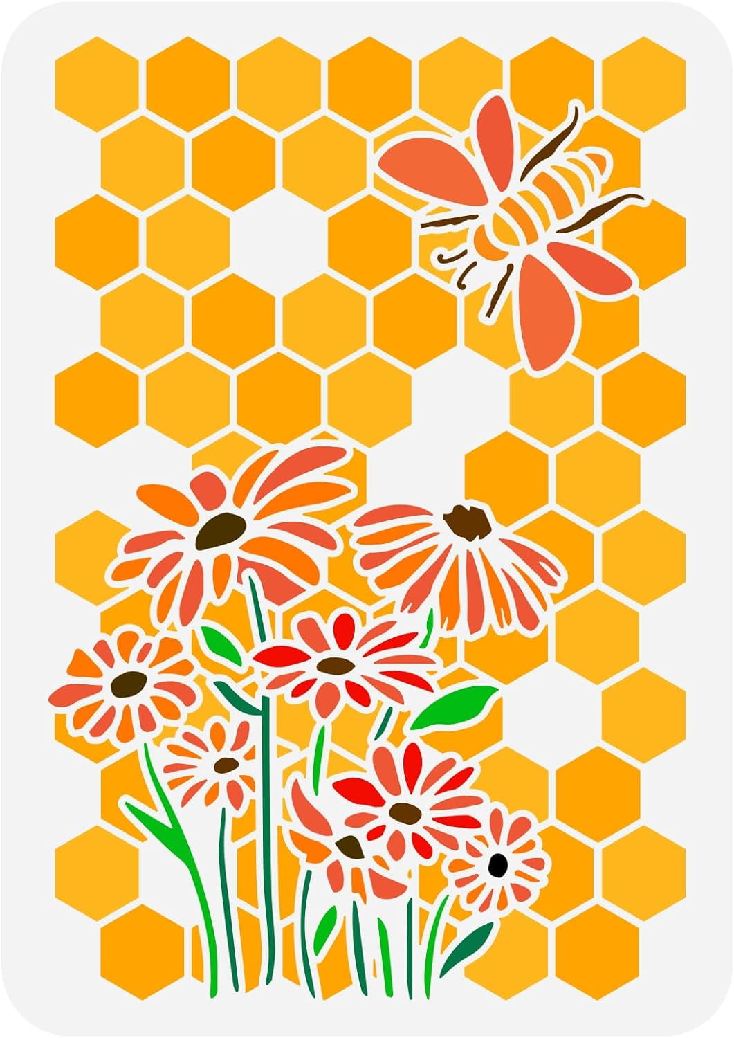 Bee Honeycomb Daisies Painting Stencil 8.3x11.7inch Reusable Daisy Hive Pattern Template Plastic ...