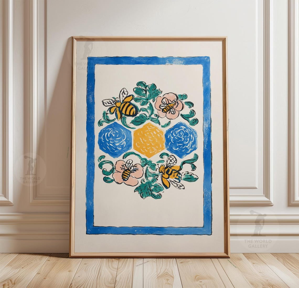Bee Honeycomb Poster Folk Art Floral Botanical Nature Illustration ...
