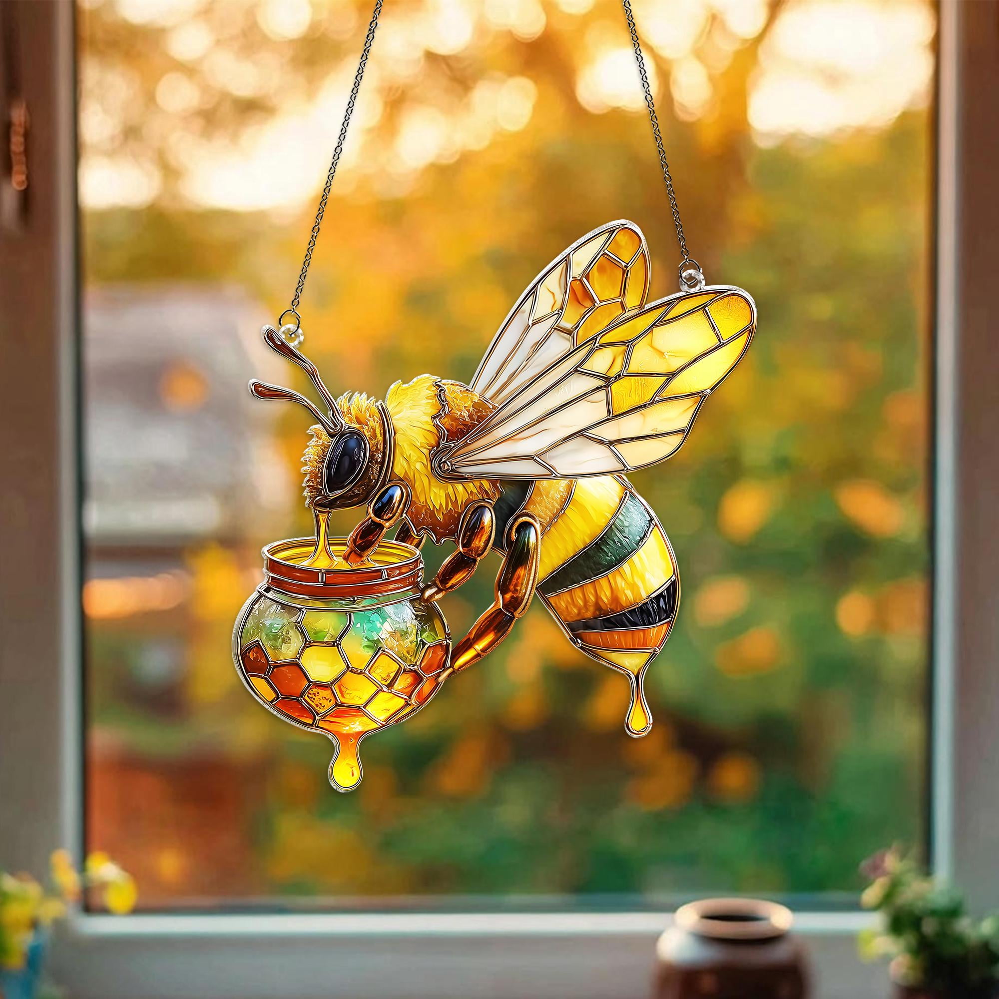 Bee Honeycomb Suncatcher, Bee Window Hanging, Honeybee Gift for Garden ...