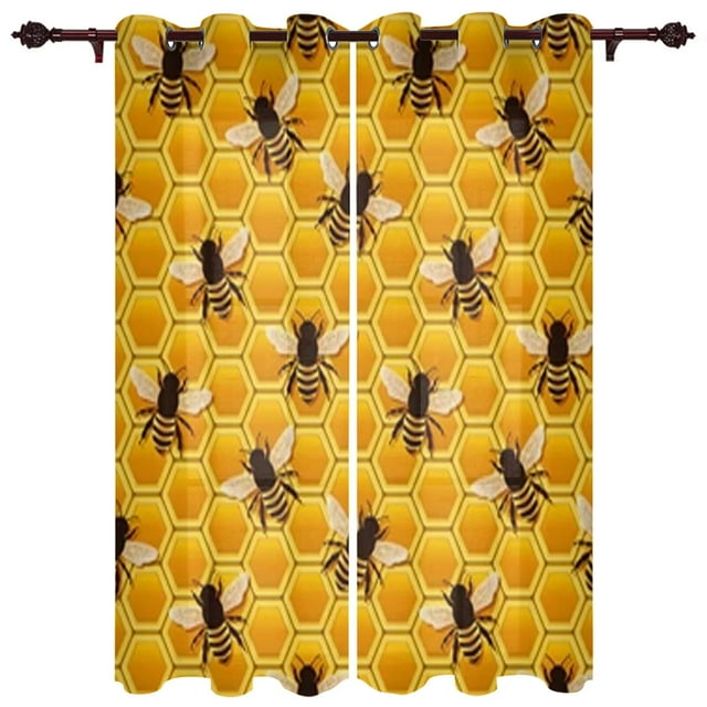 Bee Honeycomb Window Curtains For Living Room Bedroom Luxury Modern ...