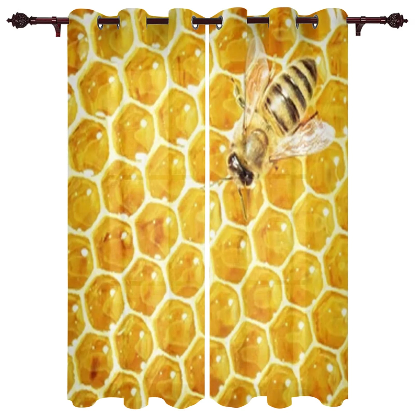 Bee Honeycomb Window Curtains For Living Room Luxury Bedroom Decor ...