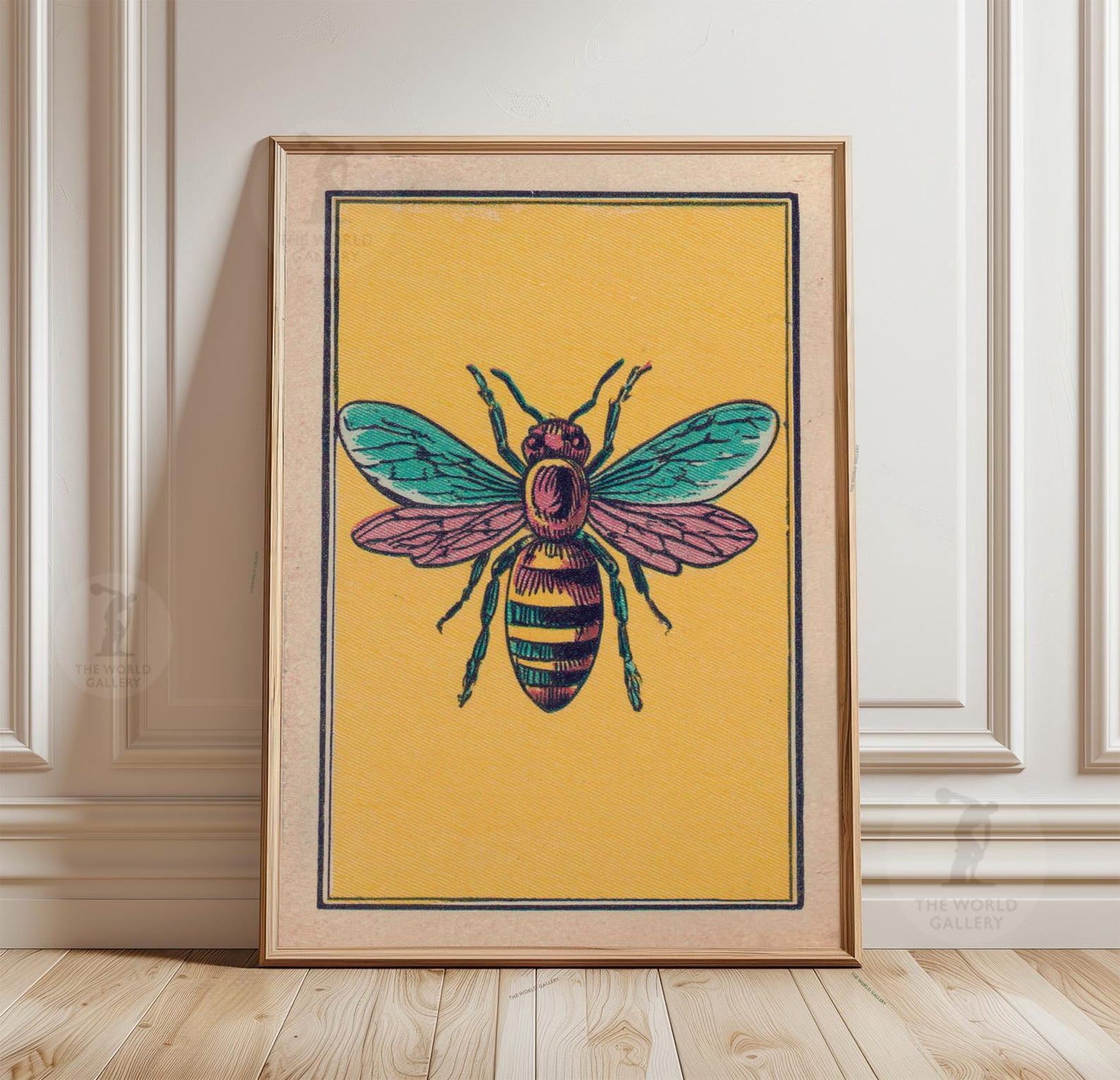 Bee Illustration Wall Art Print Inspired Vintage Yellow Nature Style ...