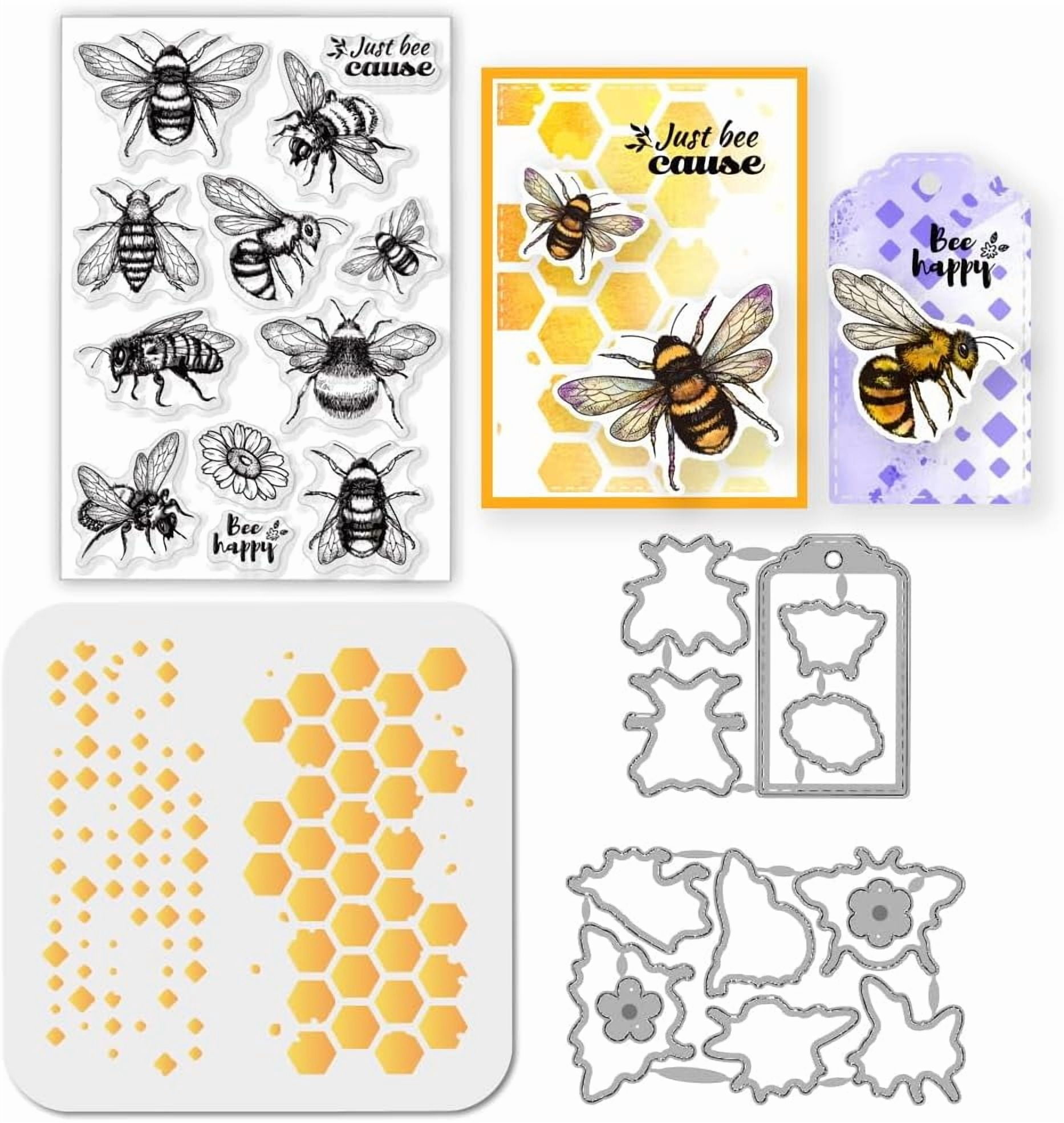 Bee Insect Label Clear Stamp Flower Cutting Die Honeycomb Background ...