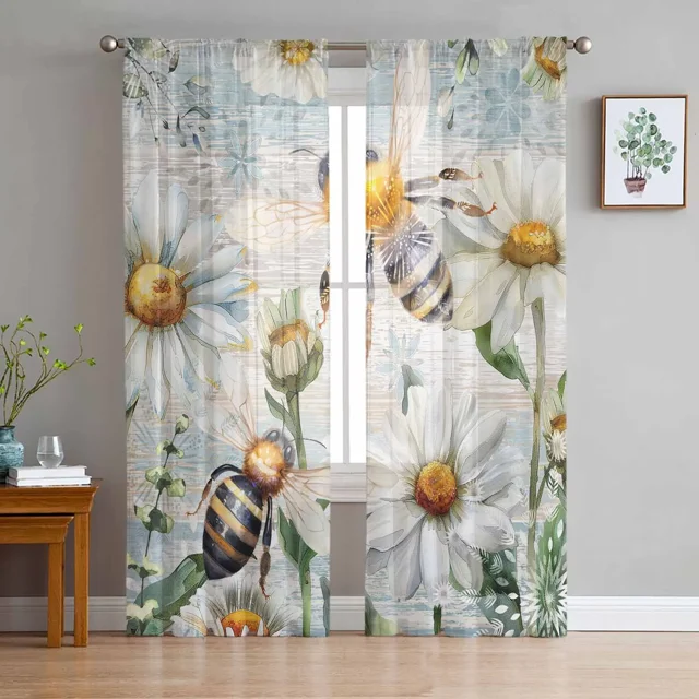 Bee Insect Yellow Sheer Curtains for Bedroom Living Room ration Window ...