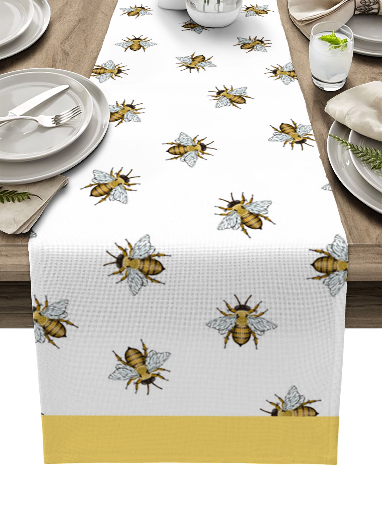 Bee Insect Yellow Table Runner Home Party rative Tablecloth Cotton ...