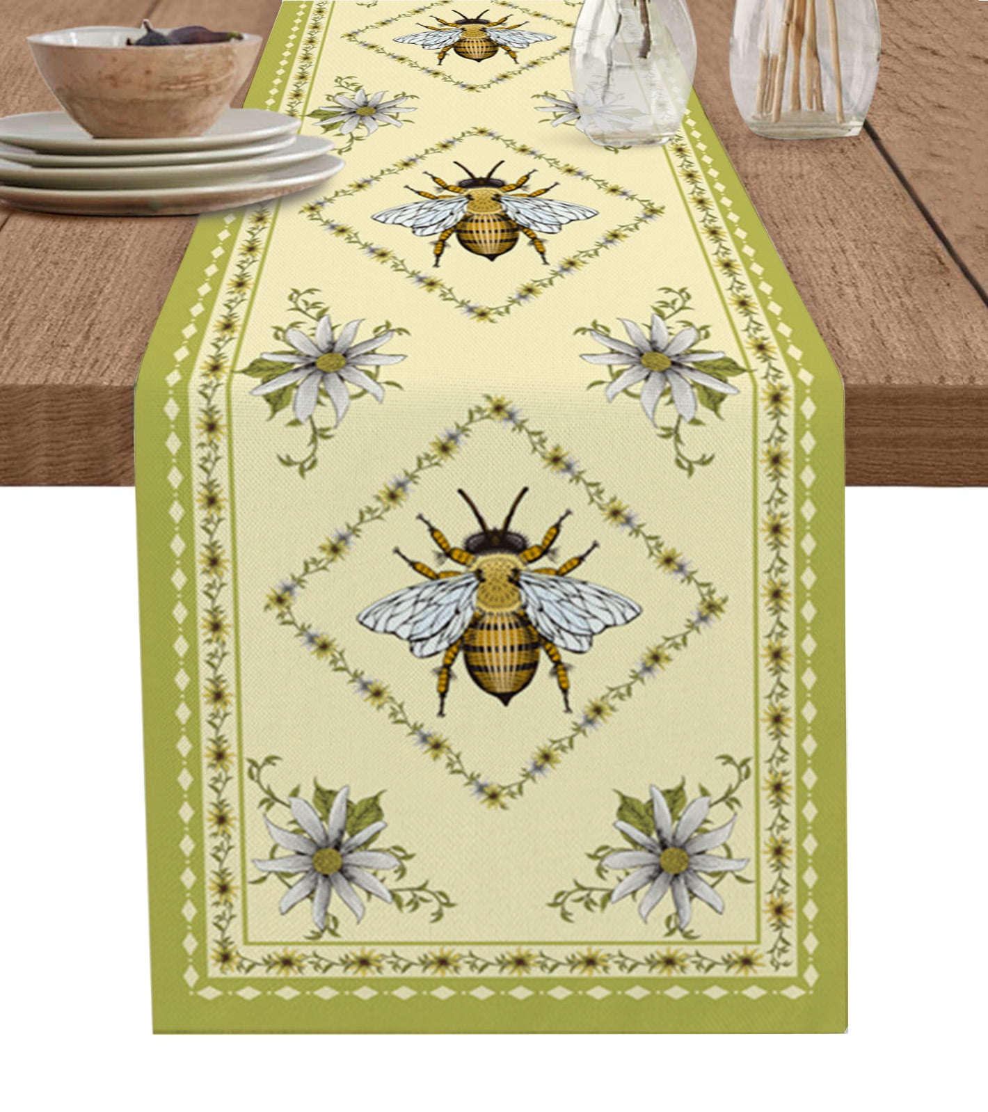 Bee Insect Yellow Table Runner Home Party rative Tablecloth Cotton ...