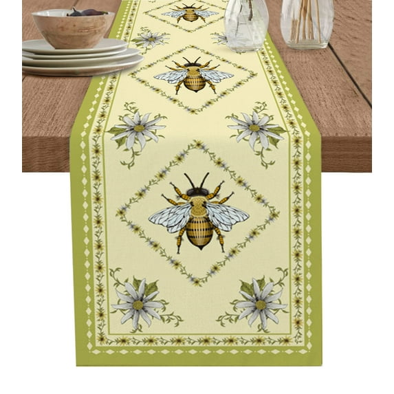 Bee Insect Yellow Table Runner Home Party rative Tablecloth Cotton ...