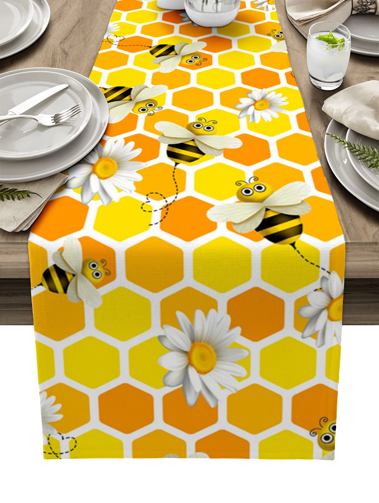 Bee Insect Yellow Table Runner Home Party rative Tablecloth Cotton ...