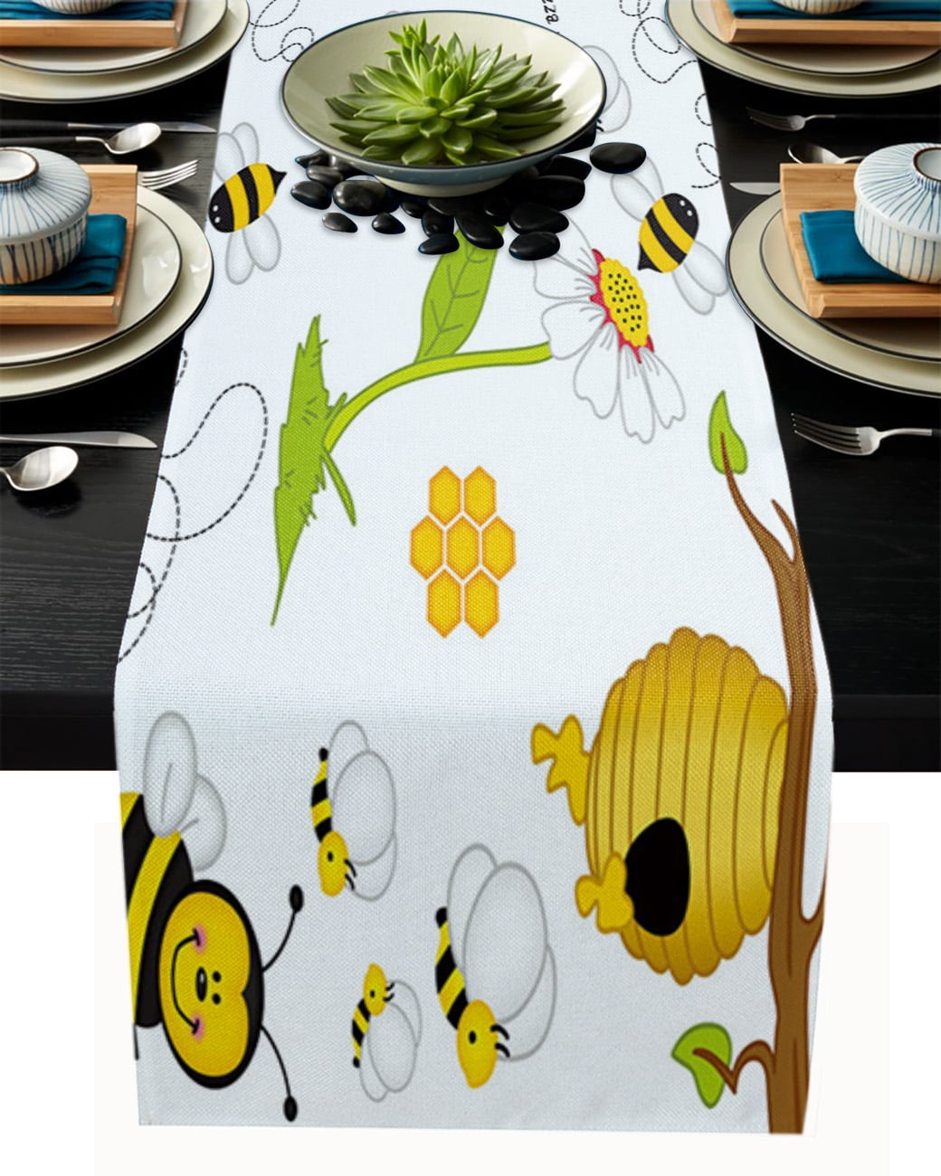 Bee Insect Yellow Table Runner Home Party rative Tablecloth Cotton ...
