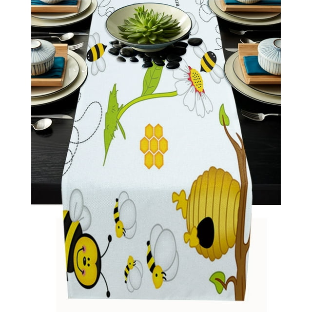 Bee Insect Yellow Table Runner Home Party rative Tablecloth Cotton ...