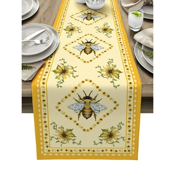 Bee Insect Yellow Table Runner Home Party rative Tablecloth Cotton ...