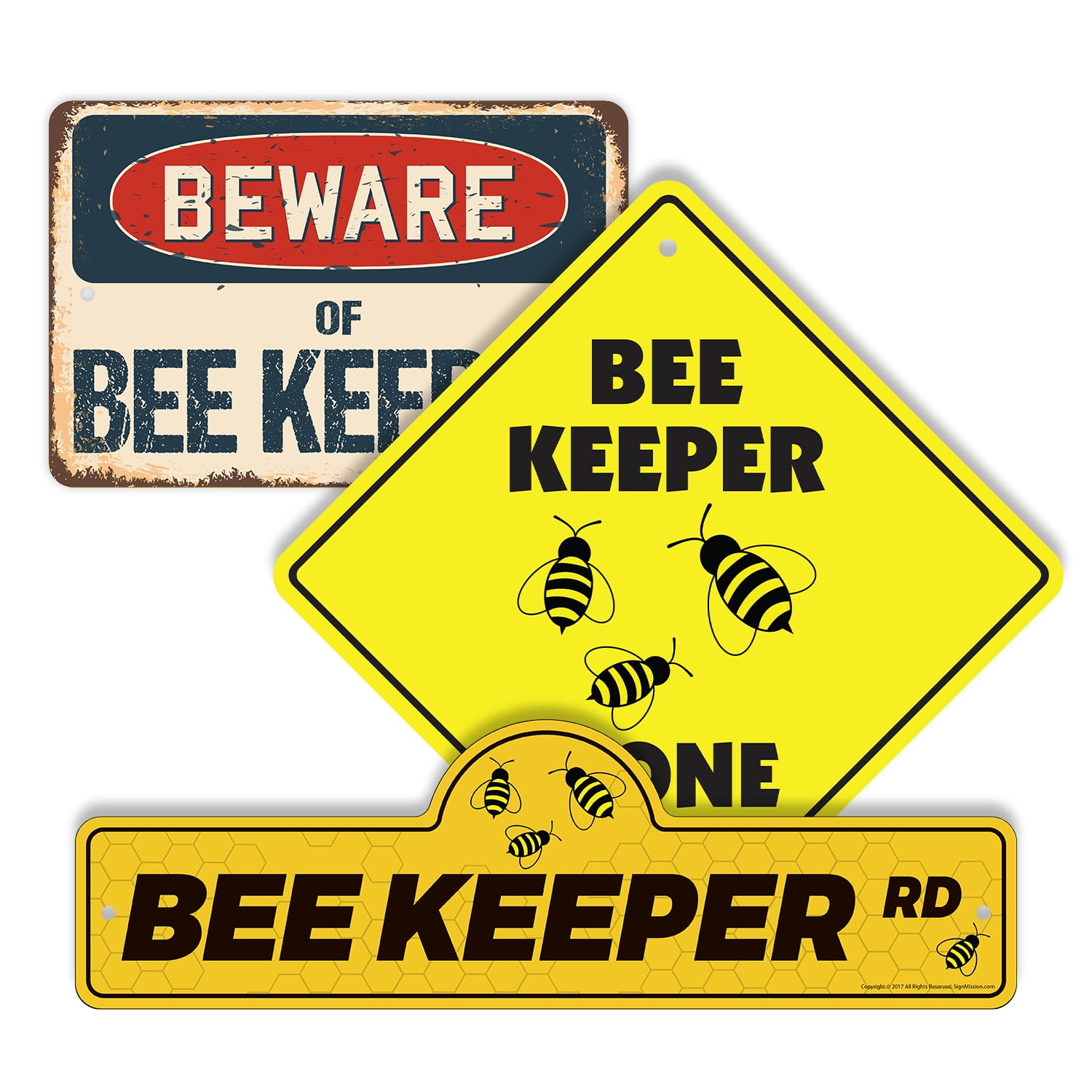 Bee Keeper (3 Pack) Large Plastic Street Sign Crossing Sign Warning ...