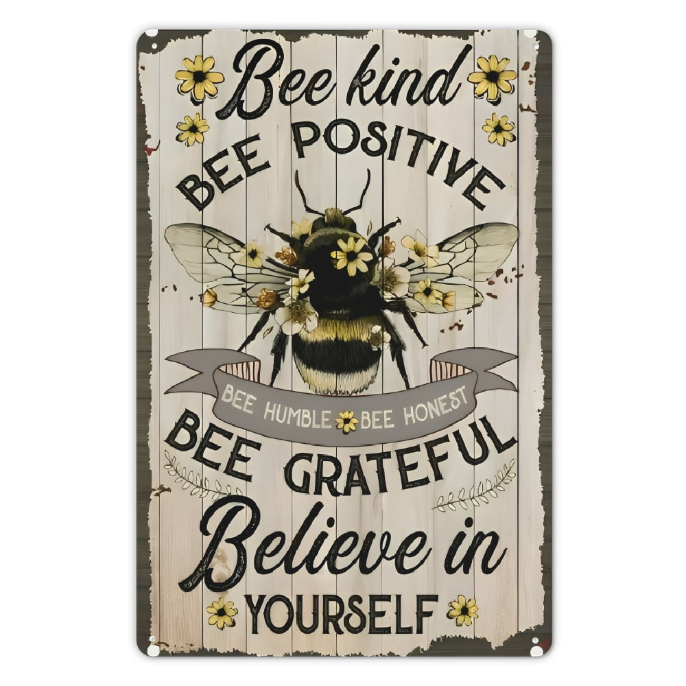 Bee Kind Bee Positive Bee Grateful Metal Signs - 1pc Vintage Room Decor ...