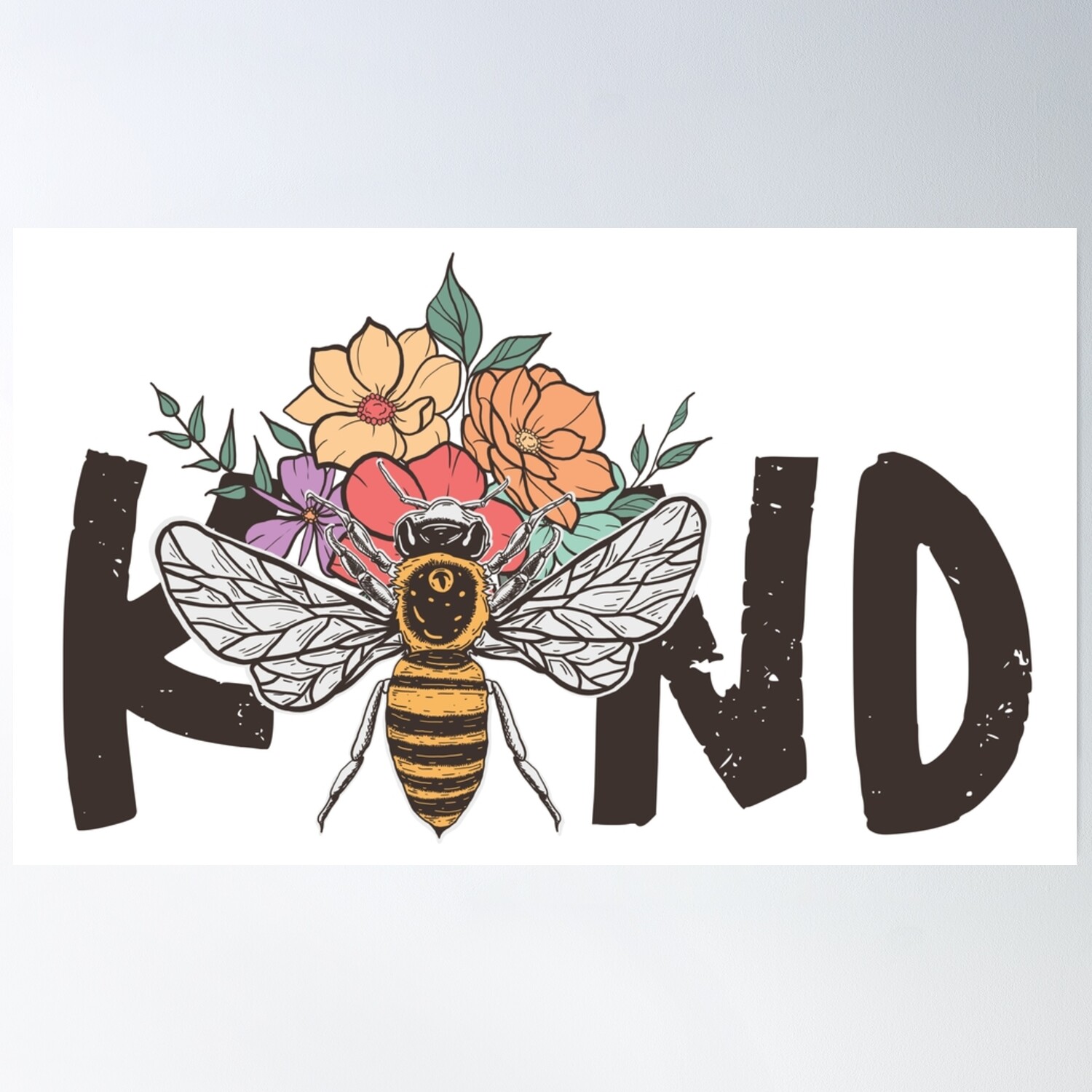 Bee Kind Floral Design Poster Wall Art, Modern Wall Decor, 8x12 ...