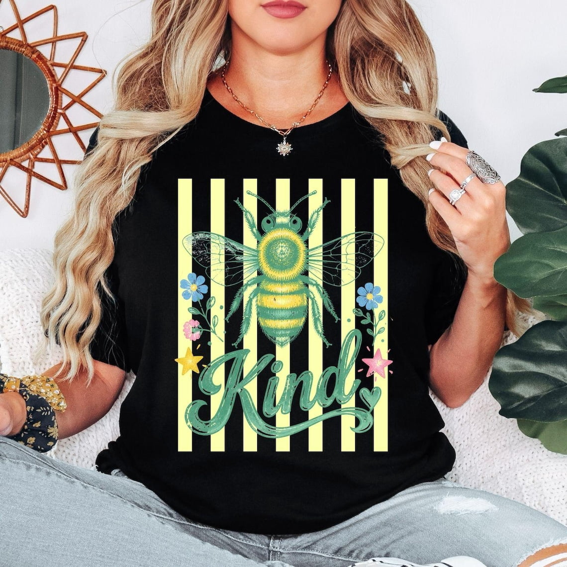Bee Kind Inspirational Floral T-Shirt - Walmart.com