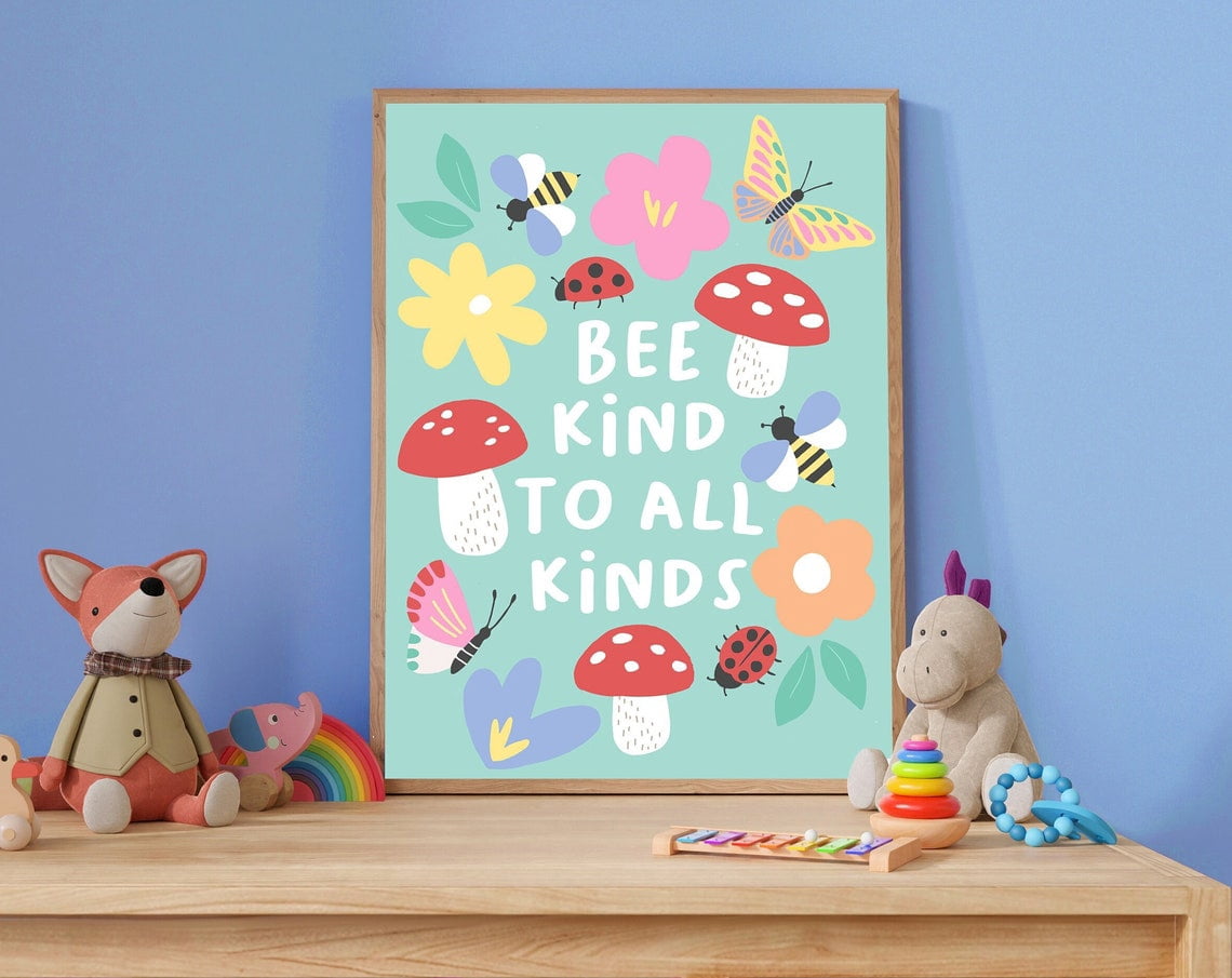 Bee Kind To All Kinds - Children'S Colourful Wall Art, Kids Bedroom ...