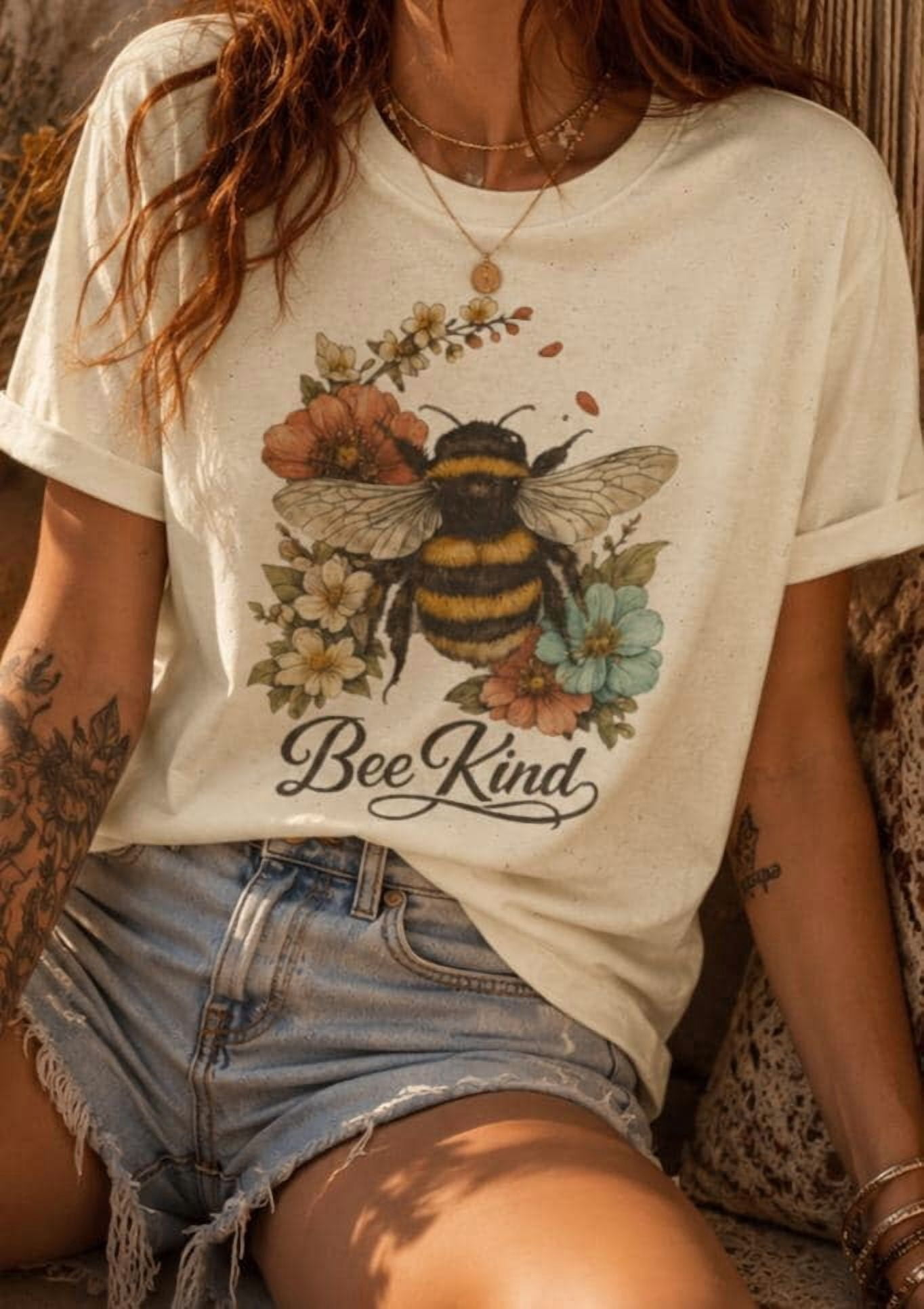 Bee Kind Shirt, Boho Bee Graphic Tee, Cottagecore Floral T-Shirt ...