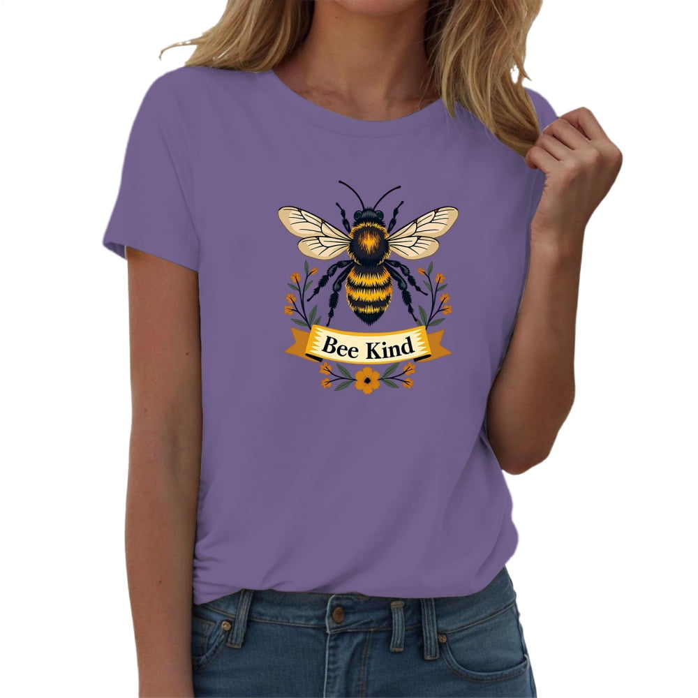 Bee Kind Shirt Women Flower Bee Print Short Sleeve Crew Neck Tee Shirt ...