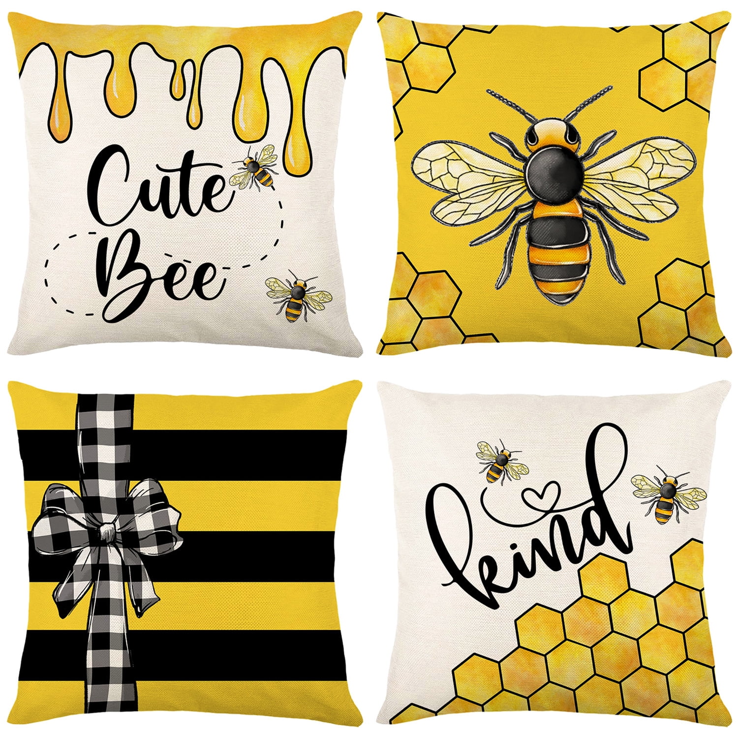Dalrosia Bee Kind Throw Pillow Covers, 18 x 18 Inch Honey and Bee ...