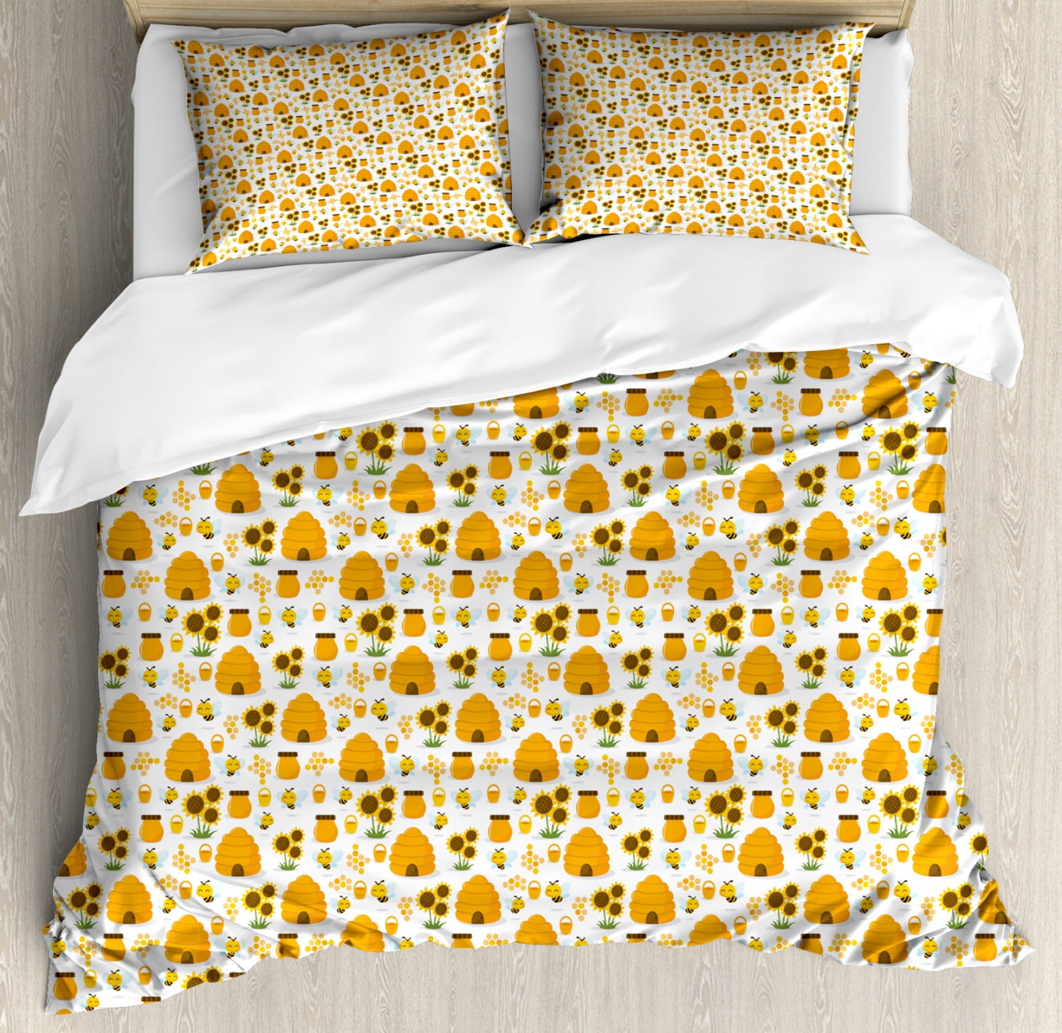 Bee King Size Duvet Cover Set, Happy Smiling Bumble Bees Theme with ...