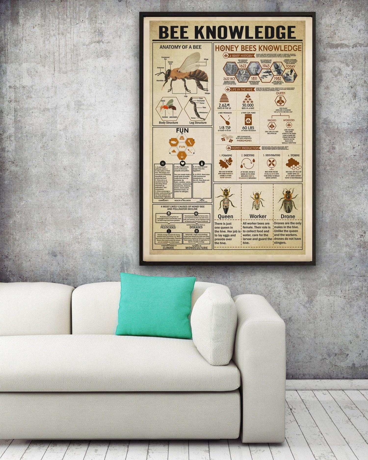 Bee Knowledge,Bee Lovers poster,Bee Lovers Wall Art Gifts,The Anatomy ...