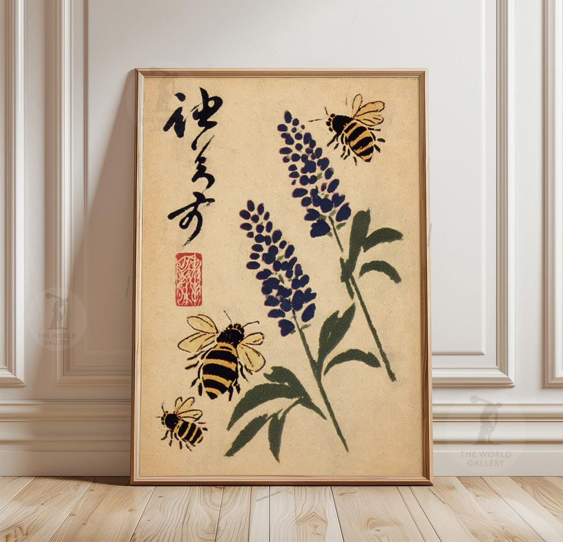 Bee Lavender Illustration Japanese Botanical Ink Nature Poster Decor ...