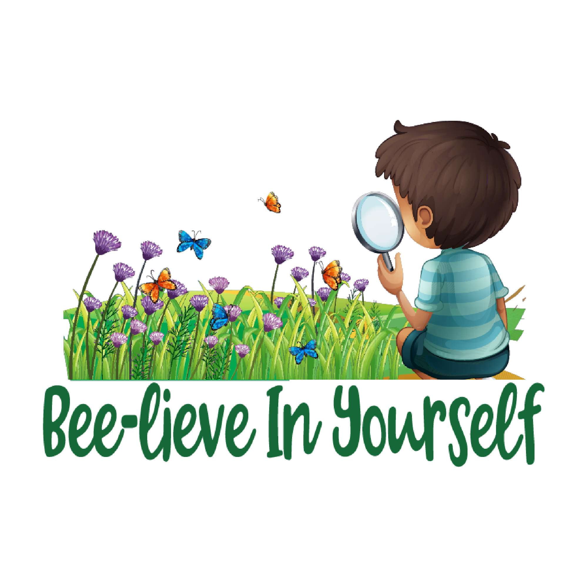 Bee-Lieve In Yourself Cute Cartoon Kid in Garden wall Art Design Wall ...