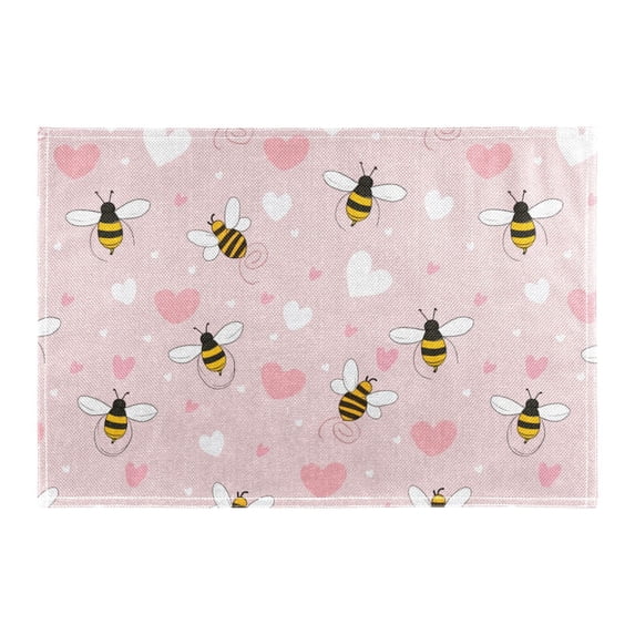 Bee Love Pattern Placemat 18x12in Reversible Rustic Linen Texture ...