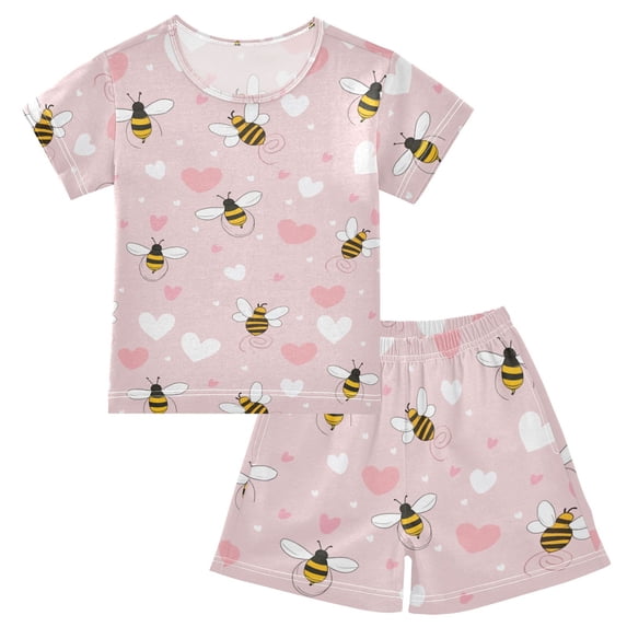 Bee Love Pattern Summer Pajama Set Soft Cotton Short Sleeve Sleepwear ...