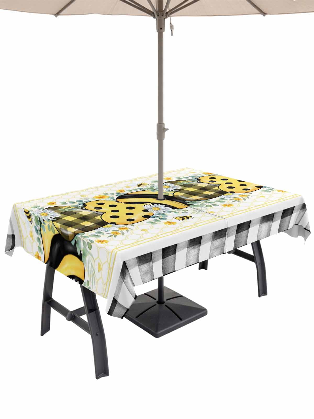 Bee Love Rectangle Outdoor Tablecloth with Umbrella Hole Vintage ...