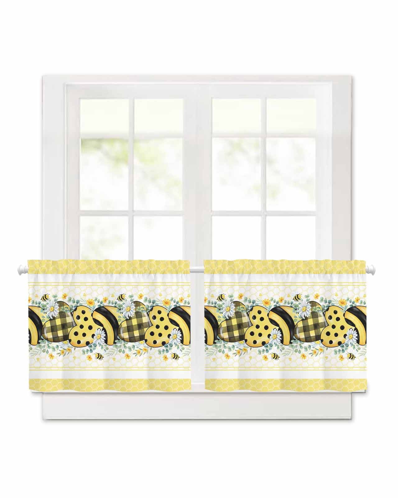 Bee Love Short Blackout Curtains 24 Inch Long Vintage Country Yellow ...