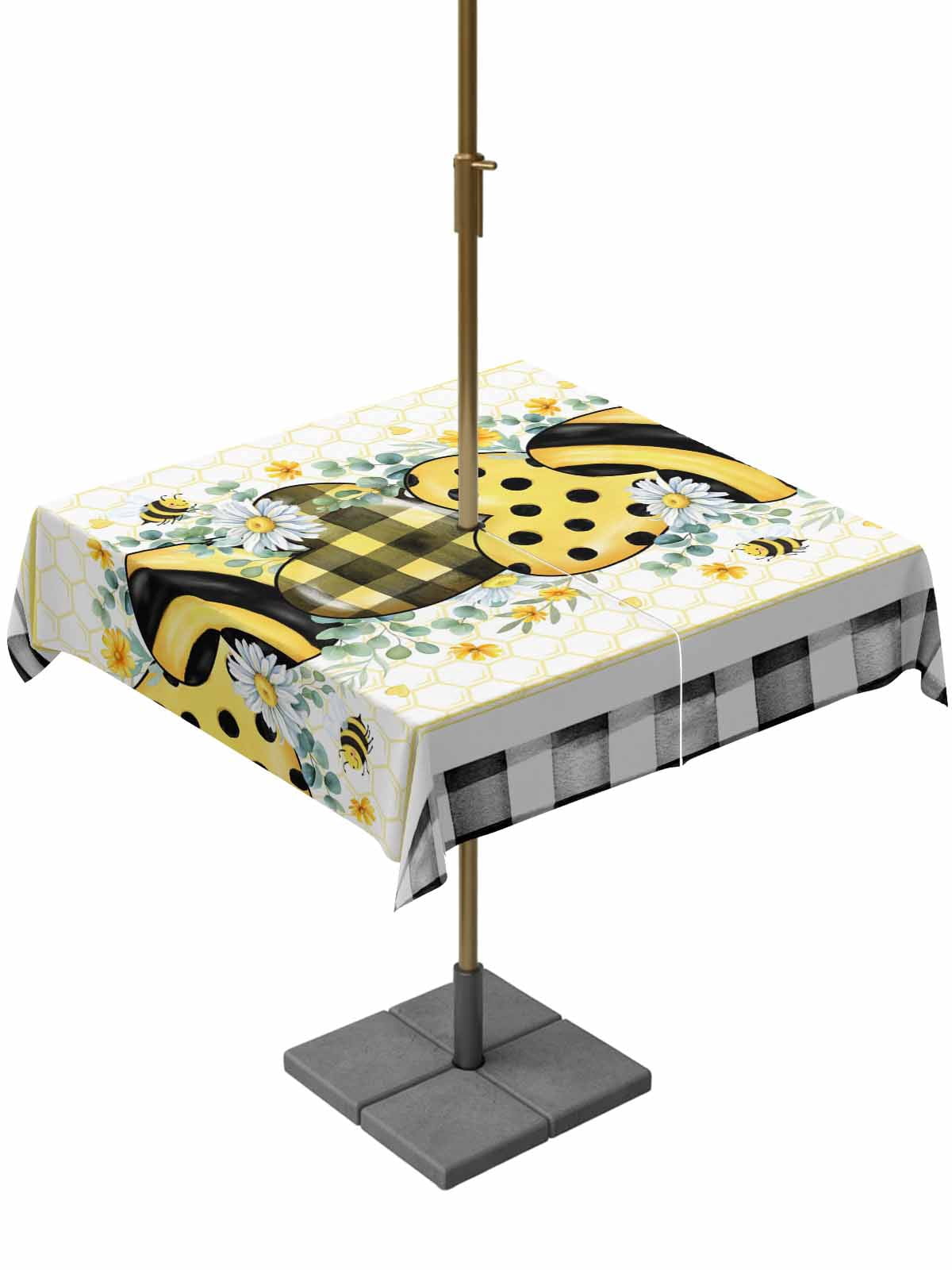 Bee Love Square Outdoor Tablecloth with Umbrella Hole Vintage Country ...