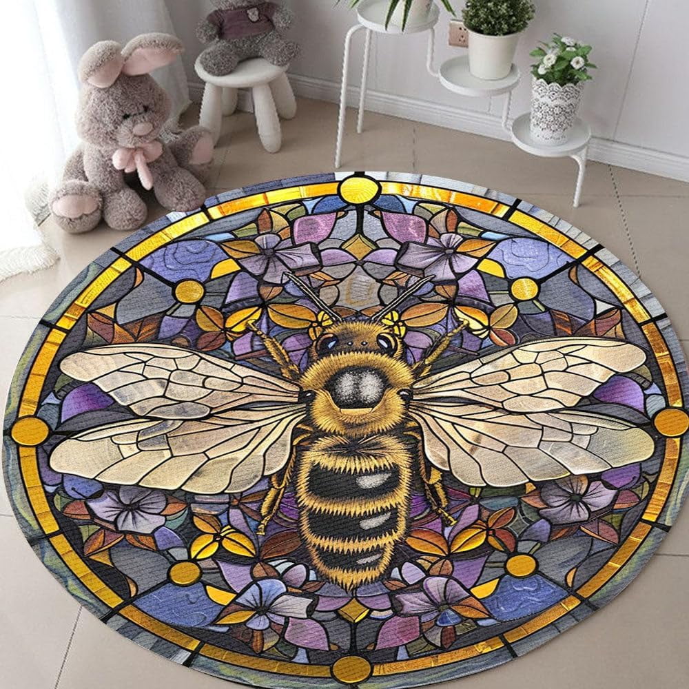 Bee Lover Round Area Rug, colorful honeybee circle carpet for kids ...