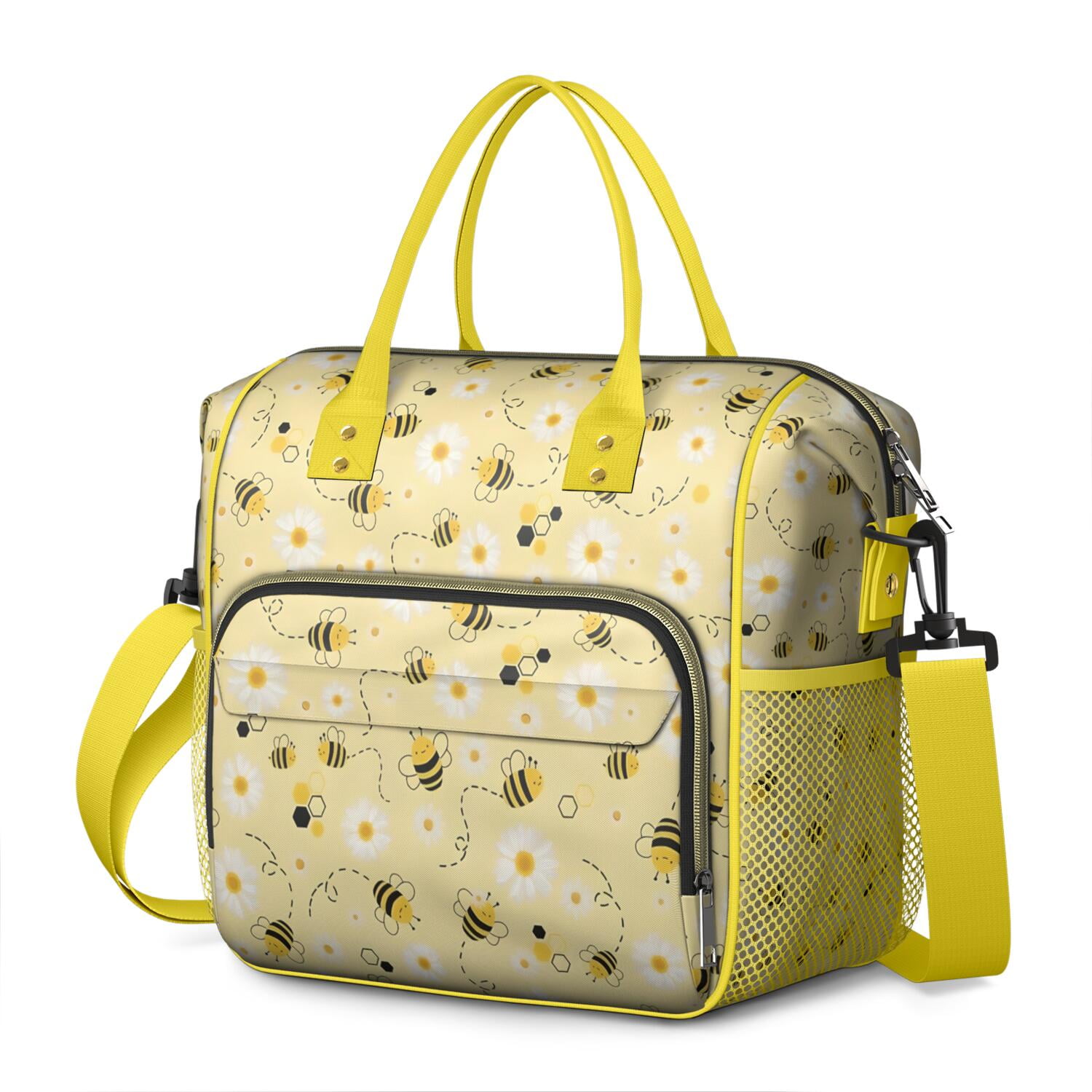 Bee Lovers Large Insulated Lunch Bag, Leakproof Lunch Cooler Tote with Yellow Honeybee and Hive ...